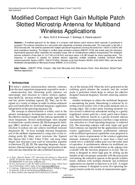 Pdf Modified Compact High Gain Multiple Patch Slotted Microstrip Antenna For Multiband