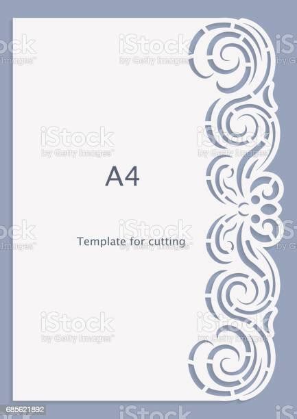 A4 종이 레이스 인사말 카드 흰색 패턴 컷 아웃 템플릿 템플릿 축 하 구멍 뚫 기 패턴과 레이저 절단 템플릿 벡터 고립 색상에 대한 스톡 벡터 아트 및 기타 이미지
