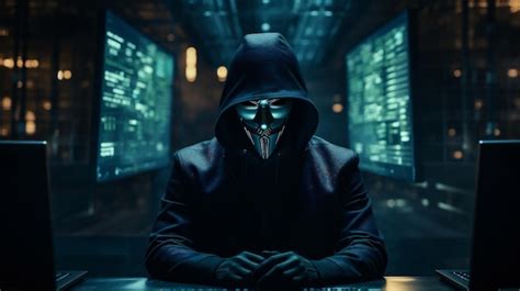 premium ai image hooded hacker in front of computer monitor hacking