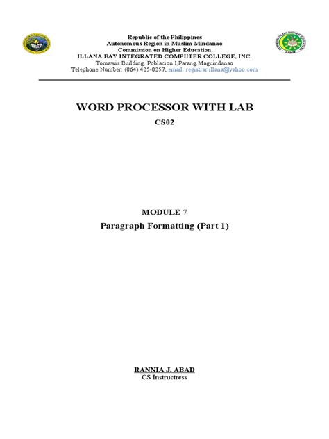 Word Processor With Lab Paragraph Formatting Part 1 Download Free