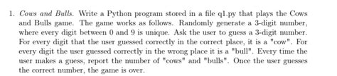 Solved 1 Cows And Bulls Write A Python Program Stored In A