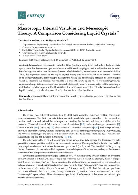Pdf Macroscopic Internal Variables And Mesoscopic Theory A Comparison Considering Liquid Crystals