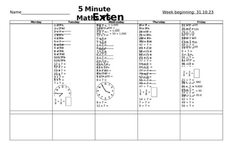 Minute Maths Year 5 Y5 Daily Arithmetic Starter Autumn Full Term