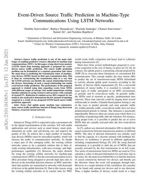Pdf Event Driven Source Traffic Prediction In Machine Type Communications Using Lstm Networks