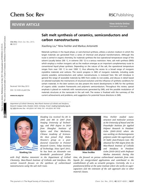 Pdf Cheminform Abstract Salt Melt Synthesis Of Ceramics Semiconductors And Carbon Nanostructures