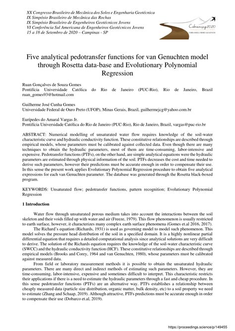 Pdf Five Pedotransfer Functions For The Van Genuchten Model Through Evolutionary Polynomial