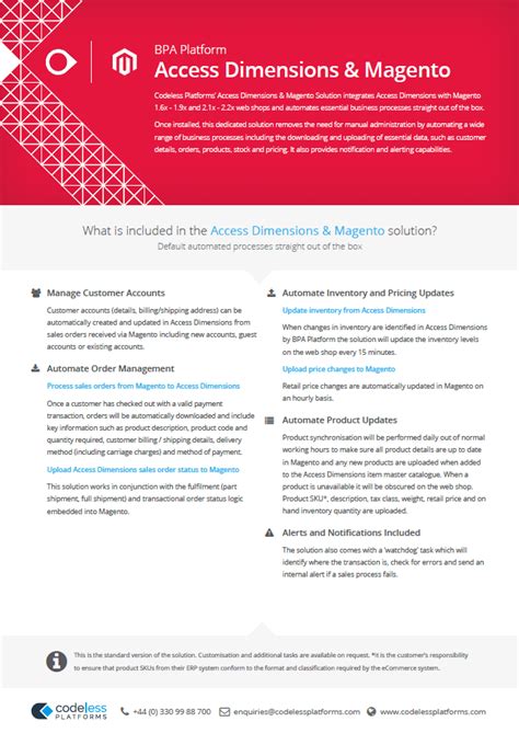 magento access dimensions integration solution codeless platforms