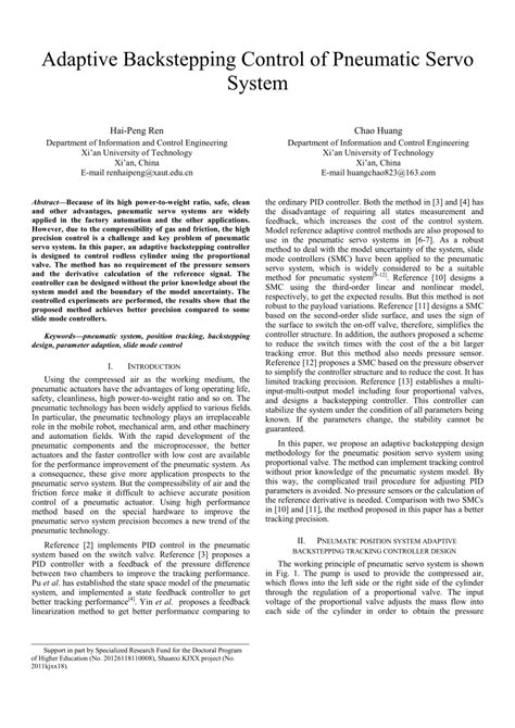 Pdf Adaptive Backstepping Control Of Pneumatic Servo System