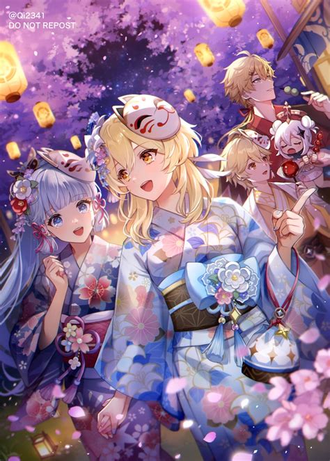 Lumine Aether Paimon Kamisato Ayaka And Thoma Genshin Impact Drawn By Qi Danbooru