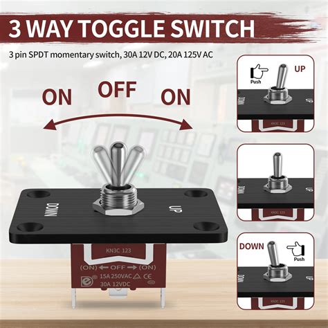 Momentary Toggle Switch Waterproof 12v Dc 30a Spdt 3 Way Toggle Switch 3 Pin On Off On With
