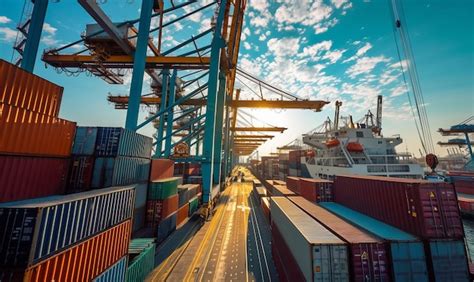 Premium Photo Loading And Unloading Container Ships At A Port