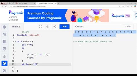 Print Ascii Code For Small Alphabets Range97 122 Do While Loop C