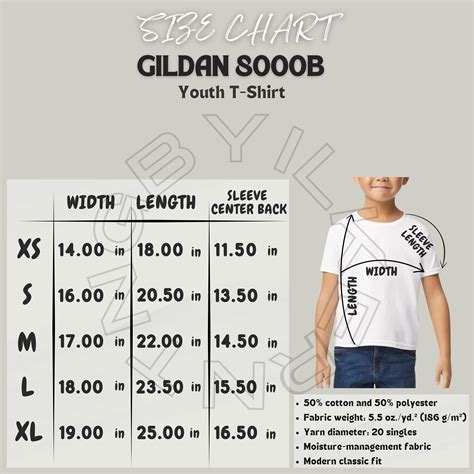 Gildan 8000b Size Chart Size Chart For Youth Sports Tee 8000b