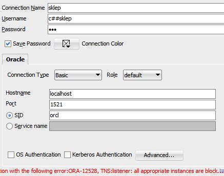 Oracle błąd połączenia ORA 12528 TNS listener all appropriate