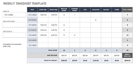 Free Excel Timesheet Templates Smartsheet