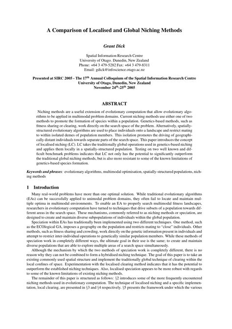 Pdf A Comparison Of Localised And Global Niching Methods