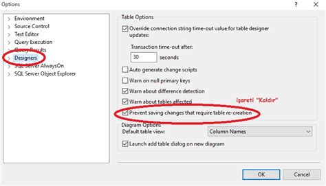 SQL Server Saving changes is not permitted Hatası Çözümü Web