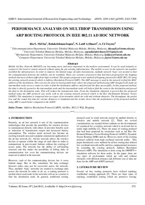 pdf performance analysis on multihop transmission using arp routing