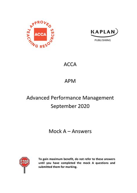 APM Mock A Answers S ACCA APM Advanced Performance Management September Mock A