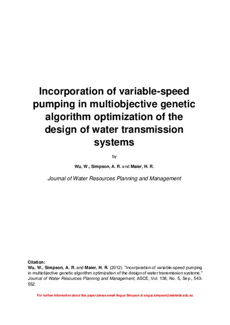 Pdf Incorporation Of Variable Speed Pumping In Multiobjective Genetic Algorithm Optimization