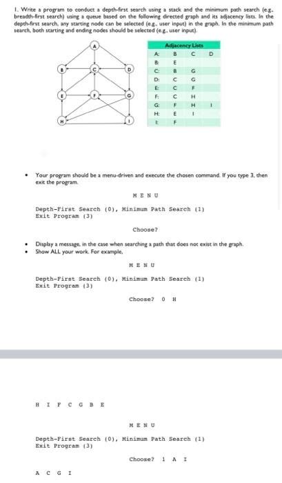 Solved 1 Write A Program To Conduct A Depth First Search