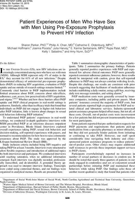 Patient Experiences Of Men Who Have Sex With Men Using Pre Exposure