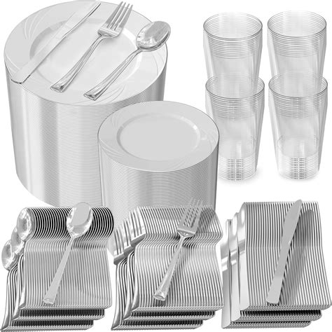 Greenelevate Plastic Plates For Party 600 Pcs Plastic Dinnerware Set