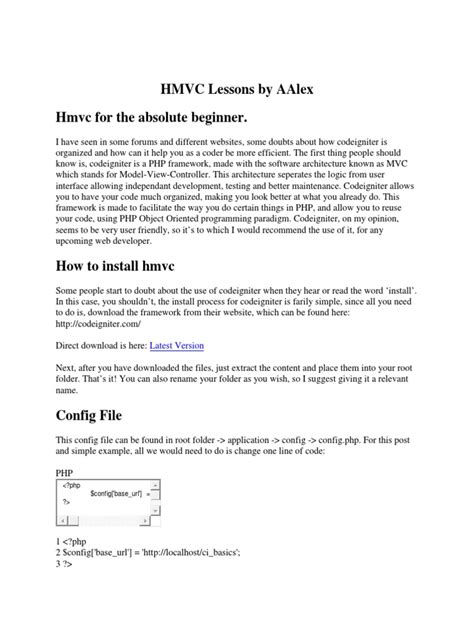 Hmvc Lessons By Aalex Hmvc For The Absolute Beginner Latest Version Pdf