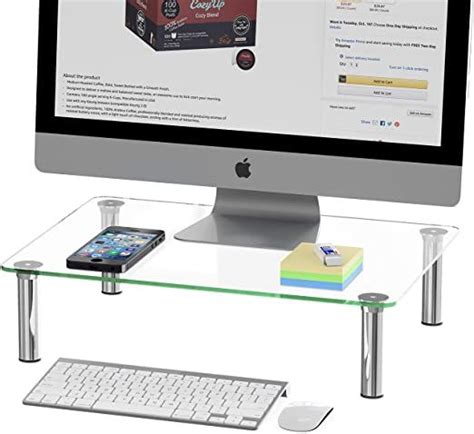 Simple Houseware Clear Glass Computer Monitor Stand Riser With Drawer