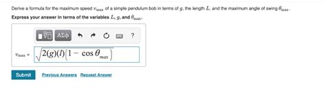 solved derive a formula for the maximum speed vmax of a