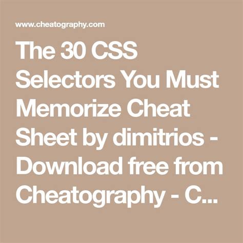 The 30 Css Selectors You Must Memorize Cheat Sheet By Dimitrios