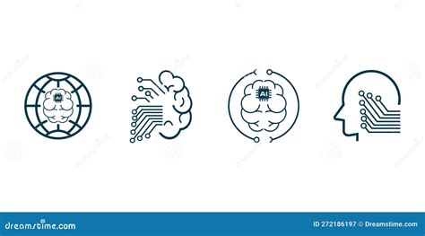 SET Of AI Artificial Intelligence Icon Set In Thin Line Style Vector Stock Illustration