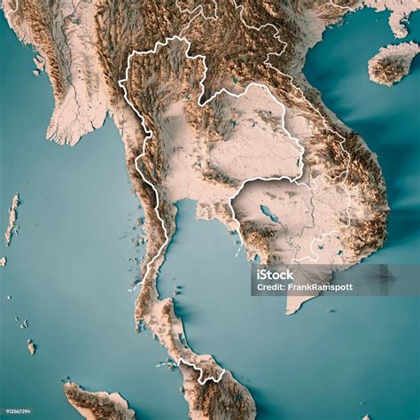 แผนที่ภูมิประเทศแสดงผล 3 มิติของประเทศไทยชายแดนกลาง ภาพสต็อก ดาวน์โหลดรูปภาพตอนนี้ Istock