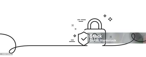 Security Lock Line Icon Cyber Defence Shield Sign Continuous Line With Curl Vector Stock