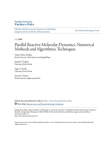 Pdf Parallel Reactive Molecular Dynamics Numerical Methods And