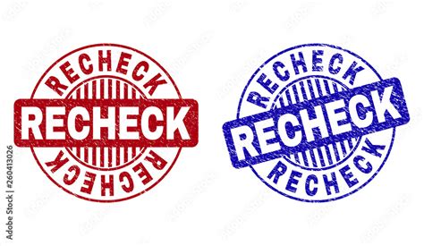 Grunge Recheck Round Stamp Seals Isolated On A White Background Round