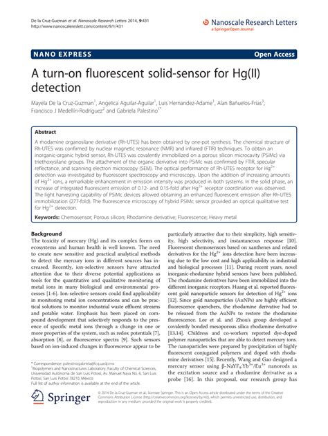 Pdf A Turn On Fluorescent Solid Sensor For Hgii Detection