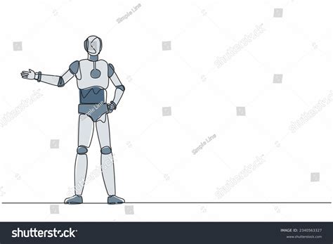 Continuous One Line Drawing Robot Showing Stock Vector Royalty Free