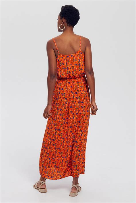 Suzanne Strappy Dress Orange Print