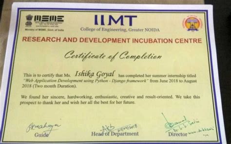 Ishika Goyal On Linkedin Summer Internship Certificate Done Under Msme Technology Development
