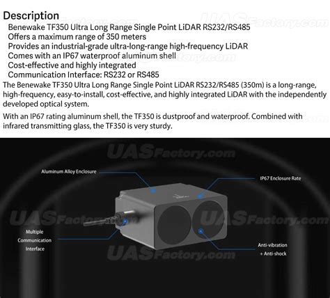 Benewake Tf350 Ultra Long Range Single Point Lidar Rs232 Rs485 350m