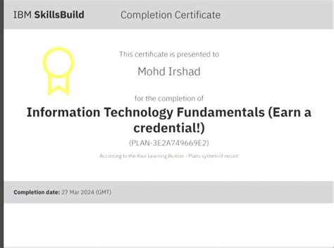 Ibm Skillsbuild Informationtechnologyfundamentals Certification… Mohd Irshad