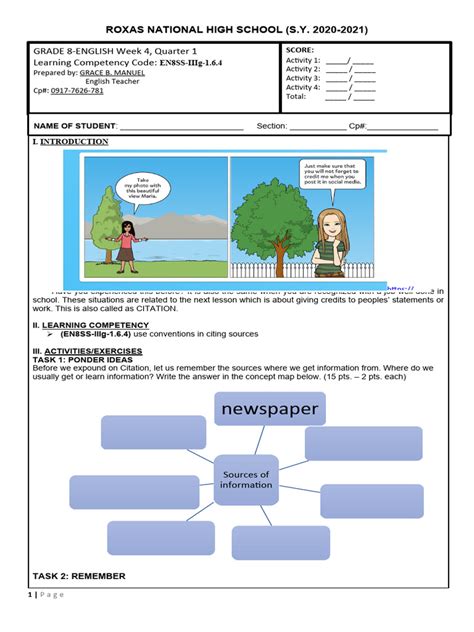 English 8 Activity Sheets Q1 Week 4 Pdf Plagiarism Citation