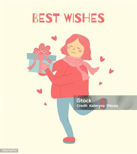 행운을 빌며 선물 상자를 가진 귀여운 소녀 인사말 카드입니다 벡터 가족에 대한 스톡 벡터 아트 및 기타 이미지 가족 감탄