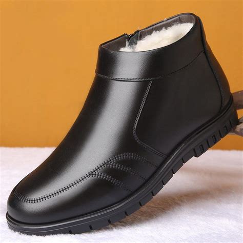Winter Fur Warm Mens Dress Boots Cotton Help Top Round Toe Men S Casual Winter Boots Solid
