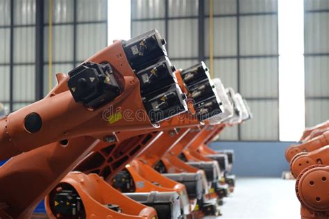 Robotic Arm In Futuristic Assembly Manufacturing Factory In Factory