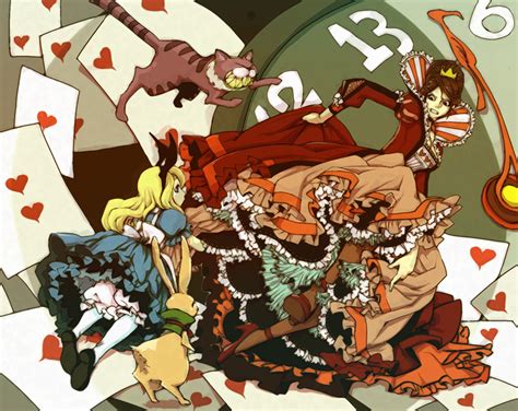Alice White Rabbit And Cheshire Cat Alice In Wonderland Drawn By Mov Danbooru