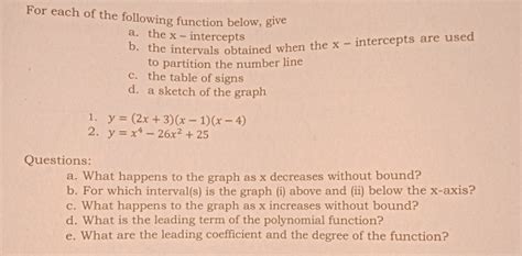 Solved For Each Of The Following Function Below Give A The X