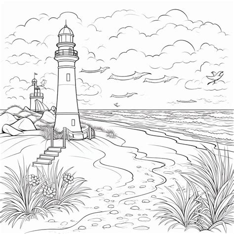Printable Seascape Coloring Page Adult Sketch Coloring Page