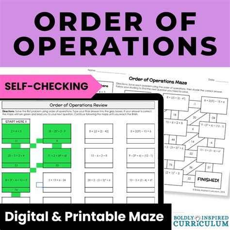 Order Of Operations Review Activity Self Checking Digital And Printable Maze Boldly Inspired